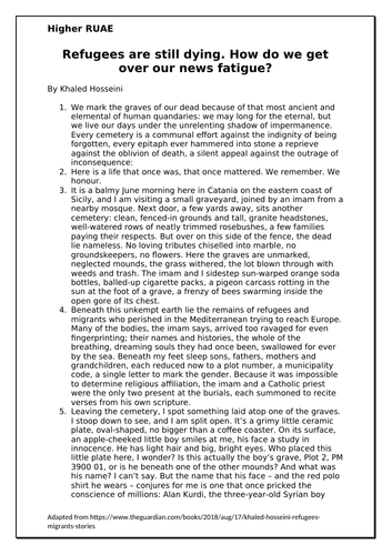 Higher RUAE (Close Reading) - Refugees | Teaching Resources