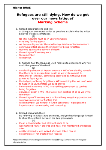 Higher RUAE (Close Reading) - Refugees | Teaching Resources