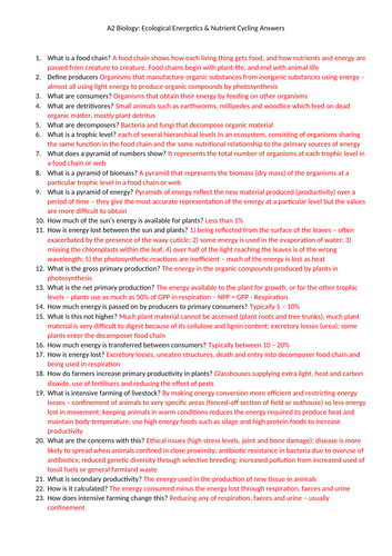 A2 Biology Ecological Energetics & Nutrient Cycling Questions & Answers ...