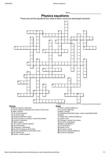 AQA Physics crosswords | Teaching Resources