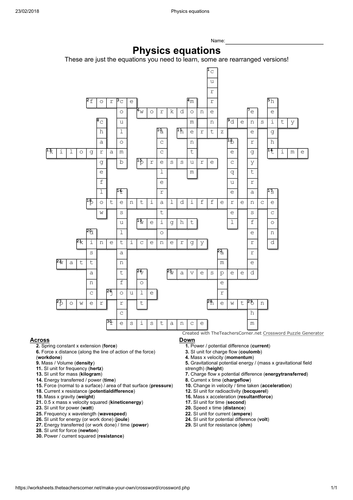 AQA Physics crosswords | Teaching Resources