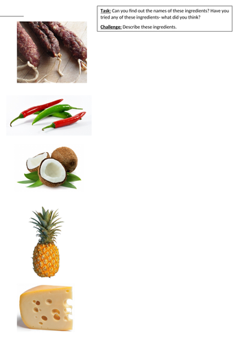 DT/ Food technology- Naming ingredients EAL worksheet | Teaching Resources