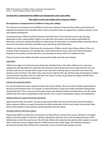 BTEC Children's Play, Learning and Development L2 U3: The Principles of ...