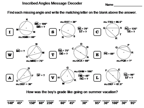 Inscribed Angles Activity: Math Message Decoder | Teaching Resources