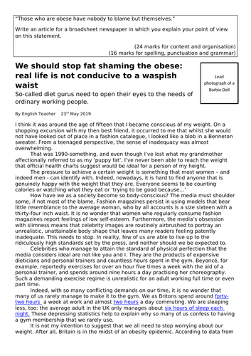 Broadsheet Article Writing for GCSE | Teaching Resources