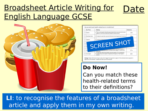 Broadsheet Article Writing for GCSE | Teaching Resources