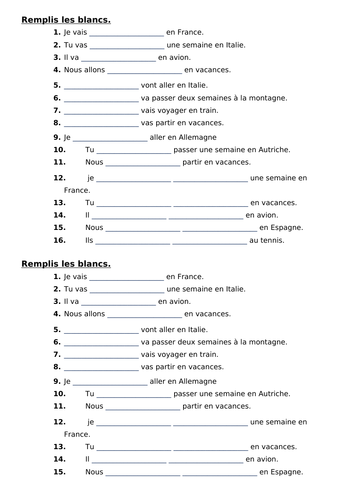 Je vais aller en vacances (near future) | Teaching Resources