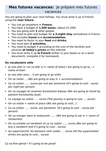 Je vais aller en vacances (near future) | Teaching Resources