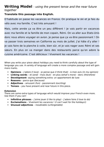Je vais aller en vacances (near future) | Teaching Resources
