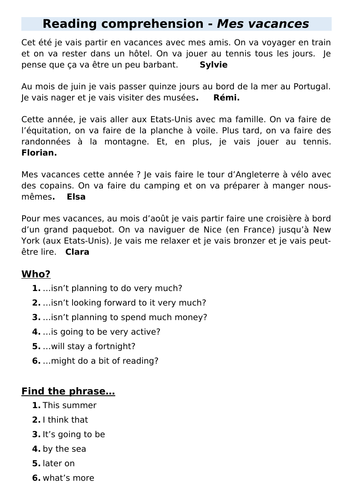 Je vais aller en vacances (near future) | Teaching Resources