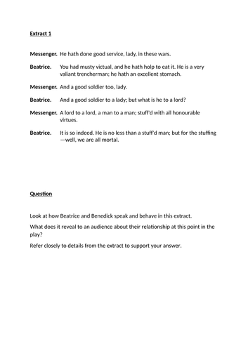 Much Ado About Nothing Act 1 Scene 1 | Teaching Resources