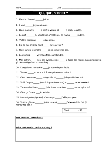 Relative pronouns-qui, que, dont | Teaching Resources