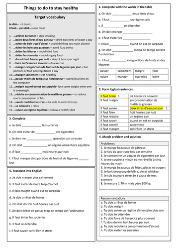 KS3/4 French - Things to do to stay healthy | Teaching Resources