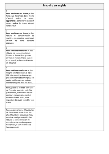 KS3/4 French - Things to do to stay healthy | Teaching Resources