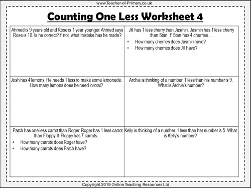 Counting One More and One Less - Year 1 | Teaching Resources
