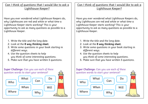 The Lighthouse Keeper's Lunch Questions and Letter to a Lighthouse ...