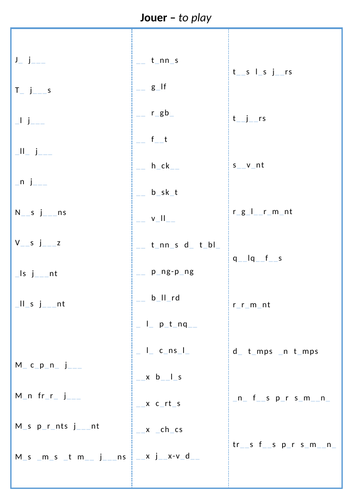 J'aime le sport - le verbe jouer | Teaching Resources