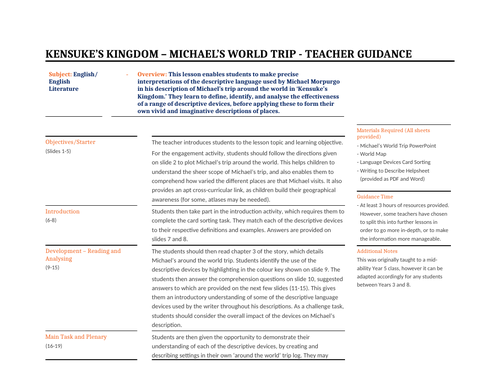 Kensuke's Kingdom - Michael's World Trip! | Teaching Resources
