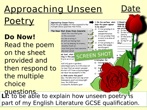Unseen Poetry Lesson 1 | Teaching Resources