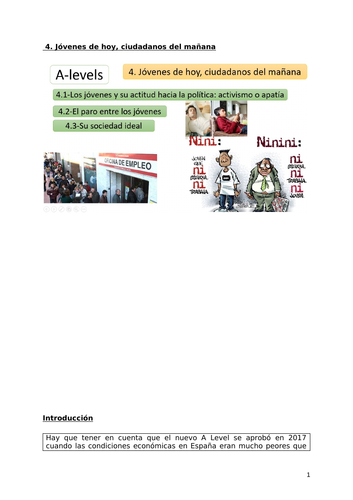 “Jóvenes de hoy, ciudadanos del mañana" New AQA A Level -Revision notes ...