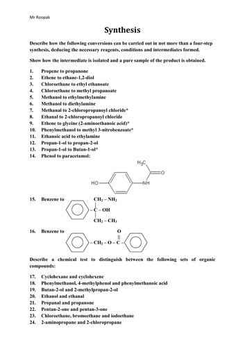 A-level Year 2 Chemistry Worksheets | Teaching Resources