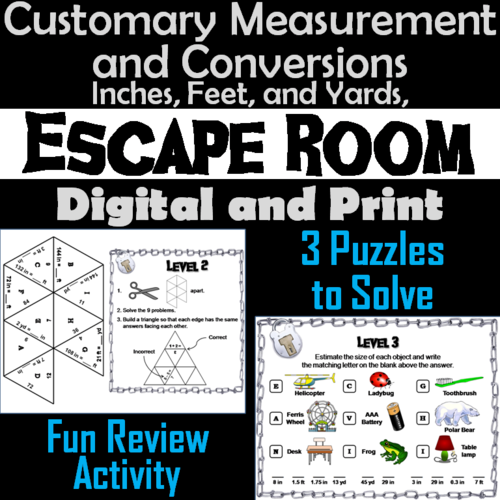 Customary Measurements & Conversions Game: Math Escape Room -inches ...