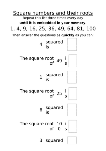 Square Numbers and their Roots | Teaching Resources