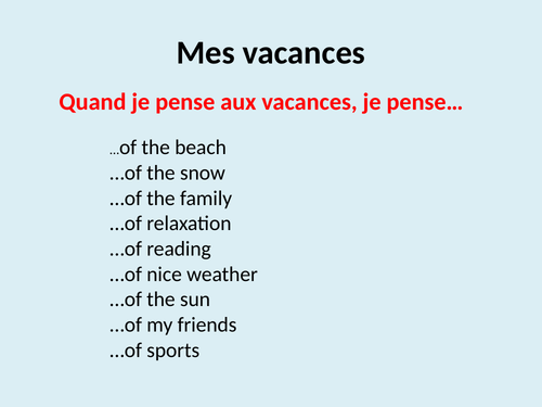 Je pars en vacances (present tense) | Teaching Resources