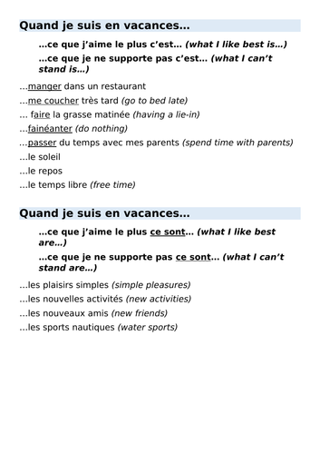 Je pars en vacances (present tense) | Teaching Resources