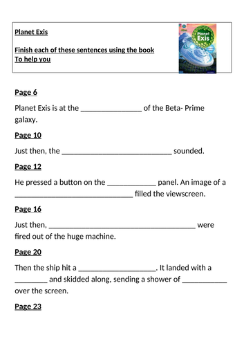 Planet Exis guided reading sheets Project X turquoise level | Teaching ...