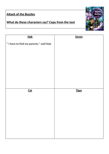 Attack of the Buzzles Guided reading sheets project X Turquoise level ...
