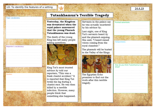 Ancient Egypt: Tutankhamun's Tomb - A Newspaper Article | Teaching ...