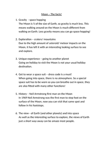 Going to the moon - persuasive writing literacy task | Teaching Resources