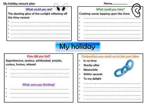 English- Holiday recount planning sheets & self-assessment | Teaching ...