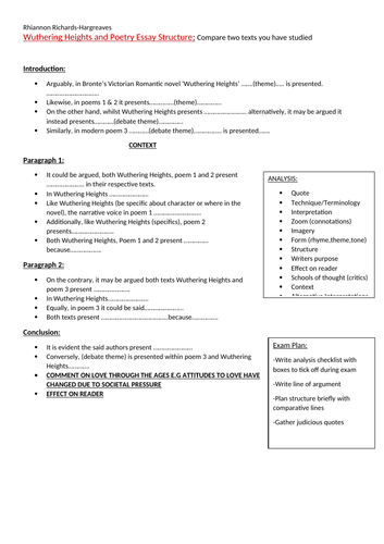 Wuthering and Post-1900 Poetry Anthology //Comparison Essay Structure ...