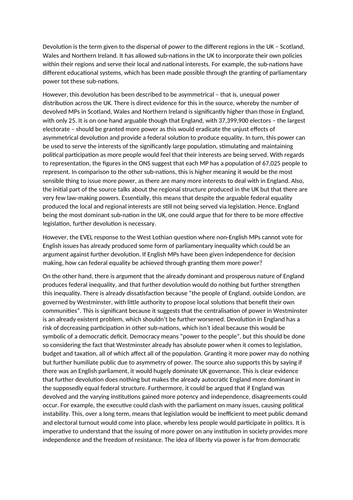 Edexcel AS Politics (New Spec) Component 2 - UK Government Exemplar ...