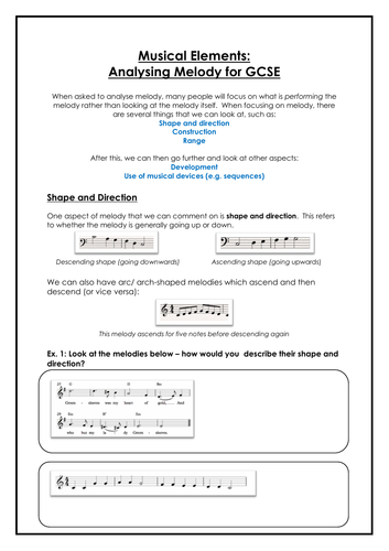 Analysing Melody for GCSE Music | Teaching Resources