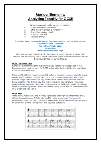 Analysing tonality for GCSE music | Teaching Resources