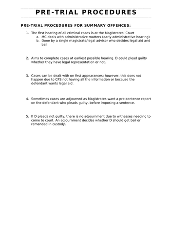 A-Level Law Sentencing & Pre-Trial Procedures Detailed Topic Summary ...
