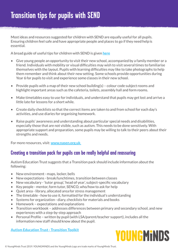 Transition tips for pupils with SEND | Teaching Resources
