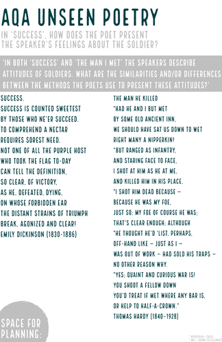 AQA GCSE Unseen Poetry: Four Example Section Cs (Home School Friendly ...