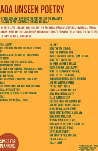 AQA GCSE Unseen Poetry: Four Example Section Cs (Home School Friendly ...