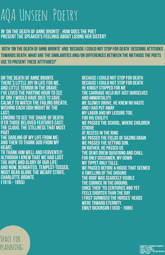 AQA GCSE Unseen Poetry: Four Example Section Cs (Home School Friendly ...