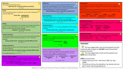 Edexcel Combined Science Physics Paper 6 Calculations | Teaching Resources