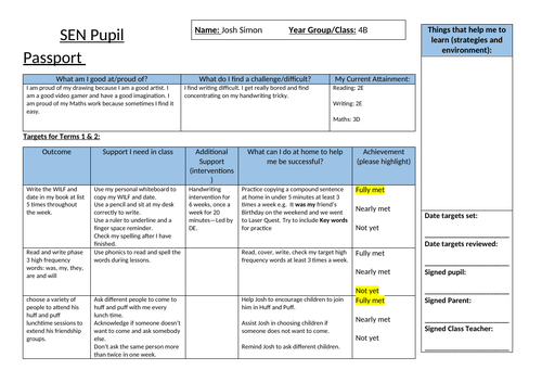 SEN pupil passport - IEP | Teaching Resources
