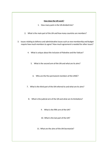 Component 3: Global Politics - Global governance: political - Key UN ...