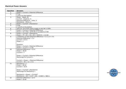 Electrical Power (Current) - GCSE Physics and/or Combined Science ...