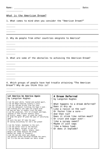 intro lesson 1 - In search of the American Dream | Teaching Resources