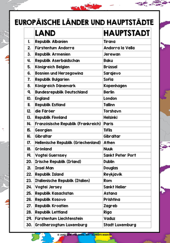 GERMAN EUROPE COUNTRIES & CAPITALS LIST FREEBIE | Teaching Resources