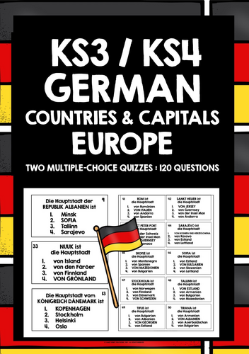 GERMAN EUROPE COUNTRIES & CAPITALS MULTIPLE-CHOICE QUIZZES | Teaching ...